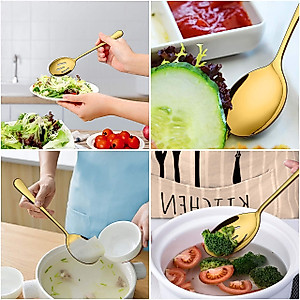 Homikit Stainless Steel 4 Gold Serving Spoons, 4 Gold Slotted Serving Spoons, Metal Buffet Dinner Party Banquet Restaurant Catering Serving Utensils, Mirror Polished, Dishwasher Safe