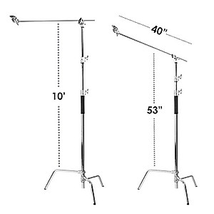 Flashpoint 10' C (Century) Light Stand on Turtle Base Kit w/40 Grip Arm & 2 GOBO Heads and Baby Pin - Chrome