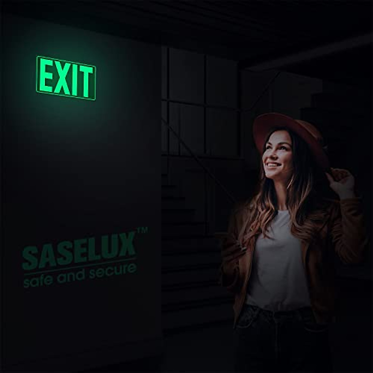 Glow In The Dark Photoluminescent Exit Sign Green - Adhesive Backing – UV Inks On Tear-resistant PVC - Non Electrical - Scratch Resistant -12 x 7 Inches For 50 Feet Visibility (2 Pack)