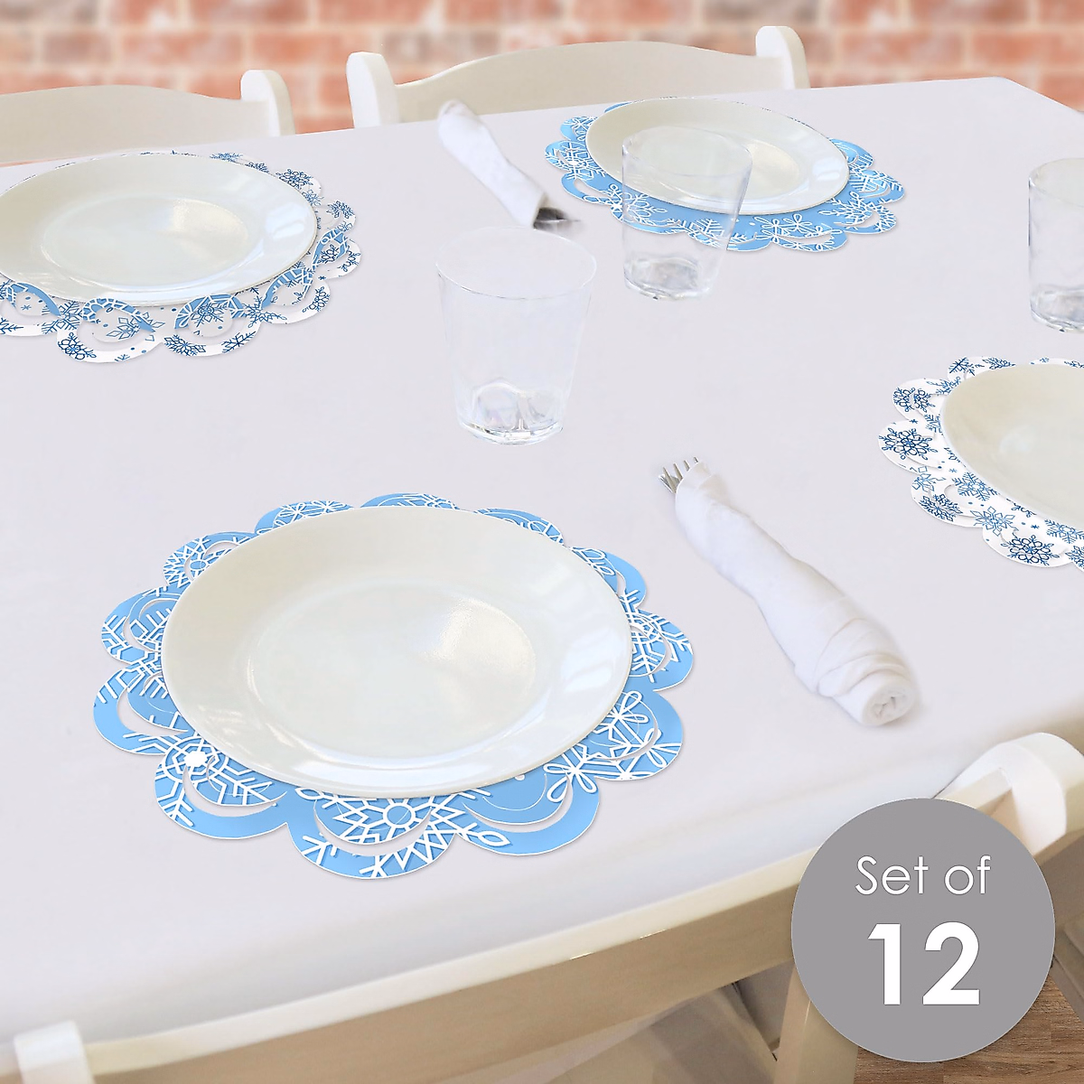 Big Dot of Happiness Blue Snowflakes - Winter Holiday Party Round Table Decorations - Paper Chargers - Place Setting For 12