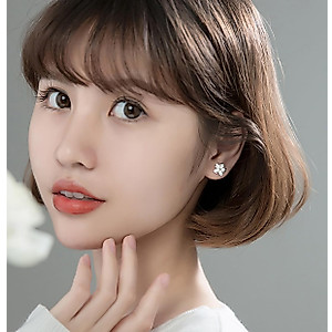 Reffeer Solid 925 Sterling Silver Plumeria Flower Stud Earrings for Women Teen Girls Crystal Flower Stud Earrings (A-Silver)