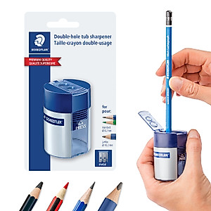 Staedtler Double Hole Pencil Sharpener, Two Holes for Standard Pencils, Large Colored Pencils, and Makeup Pencils, 512 006