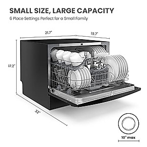 COMFEE’ Countertop Dishwasher, Energy Star Portable Dishwasher, 6 Place Settings, Mini Dishwasher with 8 Washing Programs, Speed, Baby-Care, ECO& Glass, Dish Washer for Dorm, RV& Apartment, Black
