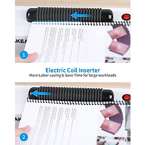 MAKEASY Coil Spiral Binding Machine - Manual Hole Punch - Electric Coil Inserter - Adjustable Side Margin - for Letter Size/A4/A5, Comes with 100pcs 5/16'' Plastic Coil Binding Spines & Plier
