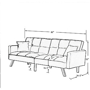 Legend Furniture 80'' Velvet Fabric Convertible Futon Bed with Two Pillows, Sleeper Sofa Couch with 3 Adjustable Backrests, Large Sleeping Area Sofabed, Cream