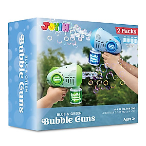 JOYIN 2 Packs Bubble Guns with 4 Bottles Bubble Solution, 10 Holes Light Up Automatic Bubble Machine Gun for Kids, Adults, Summer Toys, Easter Basket Stuffers, Birthday Gift, Bubbles Party Favors