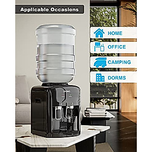 UMOMO Top Loading Water Cooler Dispenser, Countertop, Holds 3 or 5 Gallon, Hot & Cold, for Home and Office Use, Black(Water Bottle NOT Included)