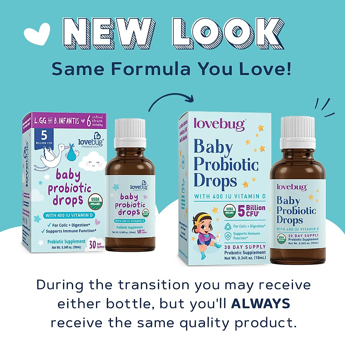 Lovebug Award Winning USDA Organic Probiotic for Infants & Babies | Helps with Colic, Reflux, Diarrhea, Constipation & Gas | Multi-Strain 5 Billion CFU | Liquid Drops | Ages 0-24 Months