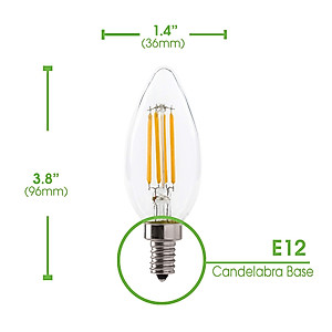 Greenlite LED B11 5W Torpedo Filament Chandelier Light Bulb, 60W Equivalent, 500 Lumens, 2700K Soft White, Dimmable, 120V, E12 Candelabra Base, Energy Star, Clear (6 Pack)