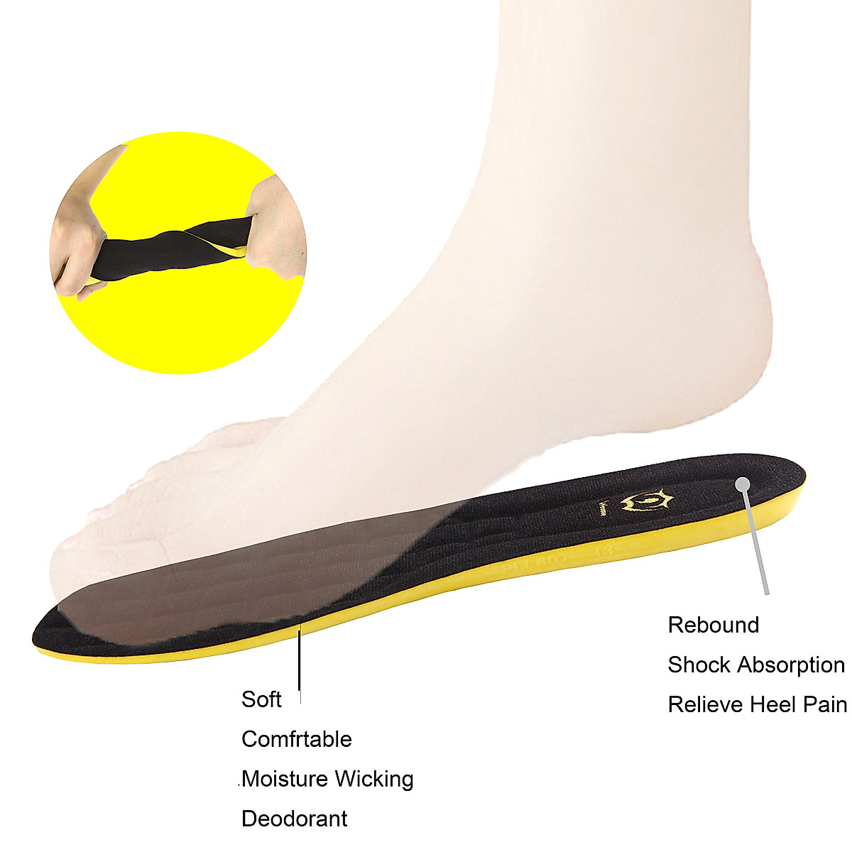 Wnnideo Thick Memory Foam Shoes Insert with Arch Support - Premium Cushioning Orthopedic Shoe Insoles for Heel Pain & Plantar Fasciitis, Running, Hiking, Working Men & Women (Black Size 9.5)