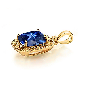 Gem Stone King 10K Yellow Gold 8MM Cushion Gemstone Birthstone and White Diamond Accent Necklace | Gold Pendant Necklace For Women