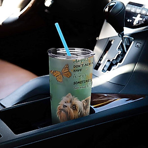 CIMOXDERRT Yorkie Dog Looking Butterfly Tumbler Insulated Stainless Steel Travel Tumbler Car Cup With Lid 20 OZ
