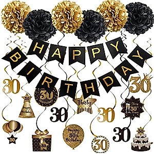 Happy 30th Birthday Hanging Swirls Streamers Decoration Set, Happy Birthday Banner, 30 Years Old Birthday Party Hanging Backdrop Decorations