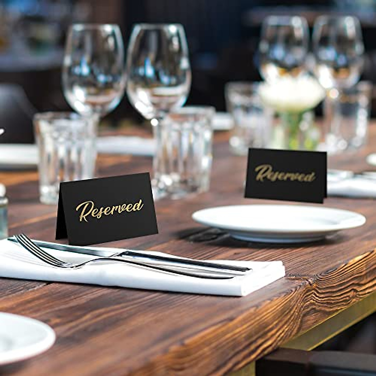 10 Pack Black Reserved Table Signs for Wedding With Gold Foil Letters - Reserved Seating Signs for Wedding Chairs - Church Pews - Double Sided Reserved Signs for Tables - Table Tent Reservation Cards