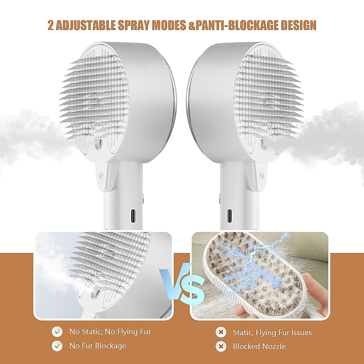 Cloud Care Cat Brush for Indoor Cat Steam Brush for Shedding Spritz Defur Comb for Cats Steam Cat Brush for Long Short Hair Cat Dog Pet Steam Brush for Cats Massage Grooming Self-Cleaning (White)