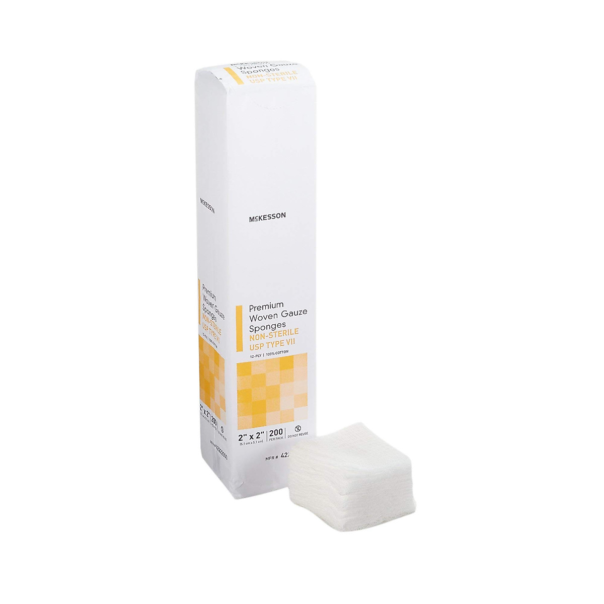 McKesson Premium Woven Gauze Sponges, Non-Sterile, 12-Ply, USP Type VII, 100% Cotton, 2 in x 2 in, 200 per Pack, 1 Pack