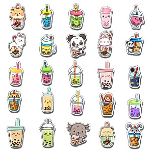 50 Pack Pcs Boba Bubble Tea Stickers for Water Bottles Waterproof Vinyl Laptop Luggage Helmet Cups Funny Cute Random Sticker Packs Teens Girls Adults Boys Aesthetic Small Decals