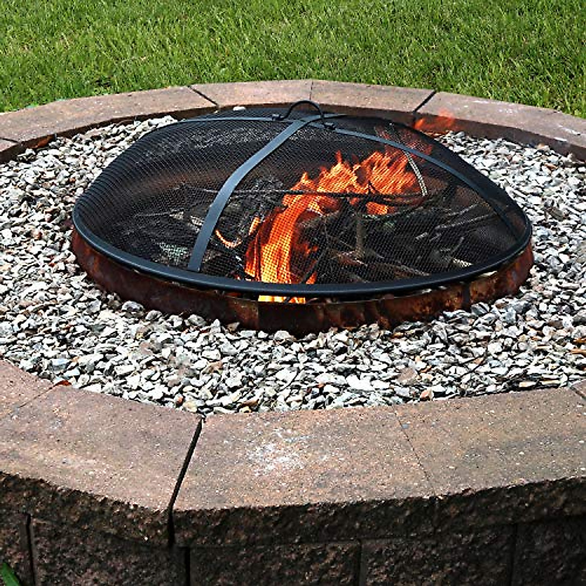 Sunnydaze Heavy-Duty Steel Mesh Fire Pit Spark Screen with Handle - 24-Inch Diameter