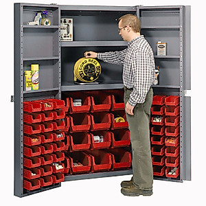 Global Industrial Bin Cabinet with 64 Red Bins, 38x24x72, Unassembled