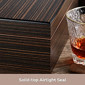 Woodronic Handmade Cigar Humidor with Cigar Accessories for 30-50 Counts, Cigar Starter Kit with Hygrometer, Humidifier, Cigar Cutter, Ashtray, Spanish Cedar Lining & Divider, Great Gift for Fathers