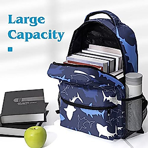 Dacawin Kids Backpack Blue Shark Elementary School Bag for Boys Girls Kids Ocean Themed Bookbag Lightweight Durable Simple Modern Backpacks for Travel Hiking Picnic