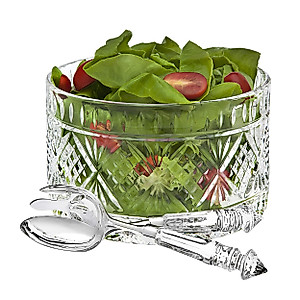 Set of 3 Crystal Clear Salad Bowl Serving Set, Salad Serving Utensils Included Large Serving Dish.