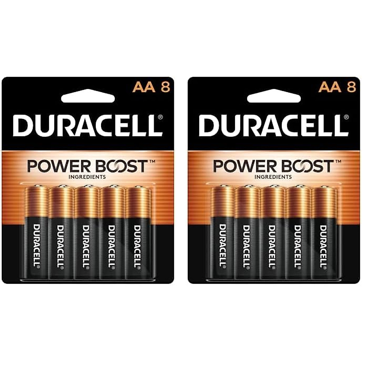 Duracell Coppertop AA Batteries with Power Boost Ingredients, 8 Count Pack Double A Battery with Long-Lasting Power, Alkaline AA Battery for Household and Office Devices (Pack of 2)