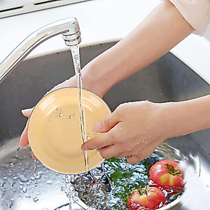 Yardwe Enamel Plate, 4PCS Enamelware Dinner Plate Serving Platter Tray, Retro Yellow Round Shallow Bowls with Blue Rim for Pasta, Salad- Durable and Reusable