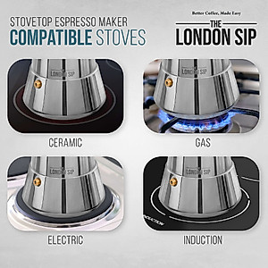 London Sip Stainless Steel Stove-Top Espresso Maker Coffee Pot Italian Moka Percolator, Silver, 3 Cup
