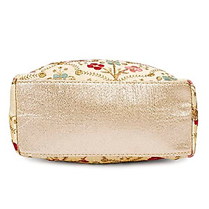 Indian Ethnic Designer Embroidered Silk Potli Bag Batwa Pearls Handle Purse (Golden nd Purple)