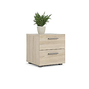 Tvilum, 2 Drawer Nightstand for Bedroom, Modern Silver Drawer Handles, Contemporary, Oak