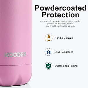 koodee Insulated Water Bottle 2 Pack-17 oz Stainless Steel Double Wall Vacuum Insulated Water Bottle, Cola Shape Leak Proof Sports Flask (Baby Blue-Purple Pink)