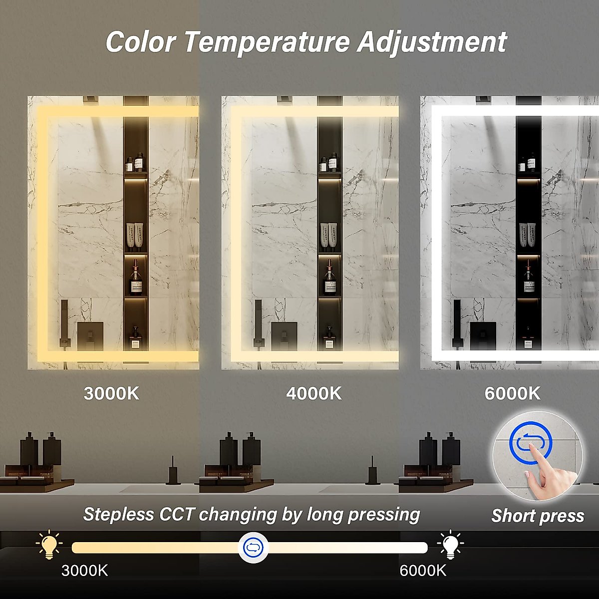 Butylux 32x24 inch LED Bathroom Mirror with Adjustable, Stepless Dimmable, Anti-Fog, Wall Mounted Lighted Bathroom Mirror with Smart Touch Button, Memory Function, 3000K-6000K (Horizontal/Vertical)