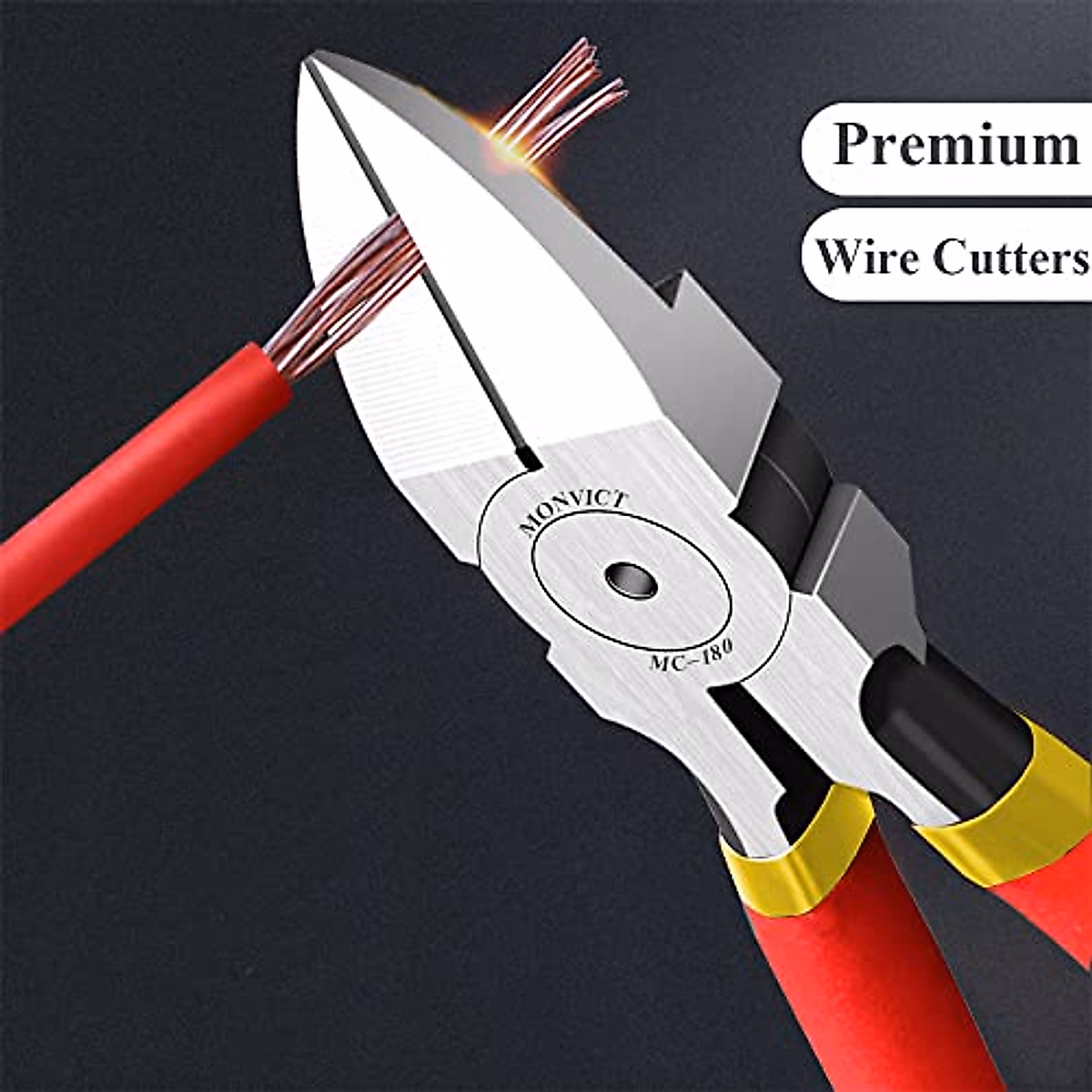 MONVICT Wire Cutters, 6 inch Precision Flush Side Cutters with Longer Cutting Edge Ultra Sharp & Powerful Heavy Duty Pliers, Ideal for Cables, Wires, Zip Ties, Electrical & Any Clean Cut Needs