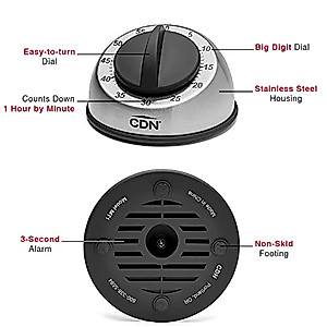 CDN Heavy Duty Mechanical Timer, Silver, 7"