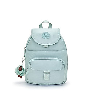 Kipling Women's Queenie, Adjustable Backpack Straps, Monkey Keychain, Key Clasp, Top Carry Handle, Serene Green, 10''L x 13.25''H x 6.25''D