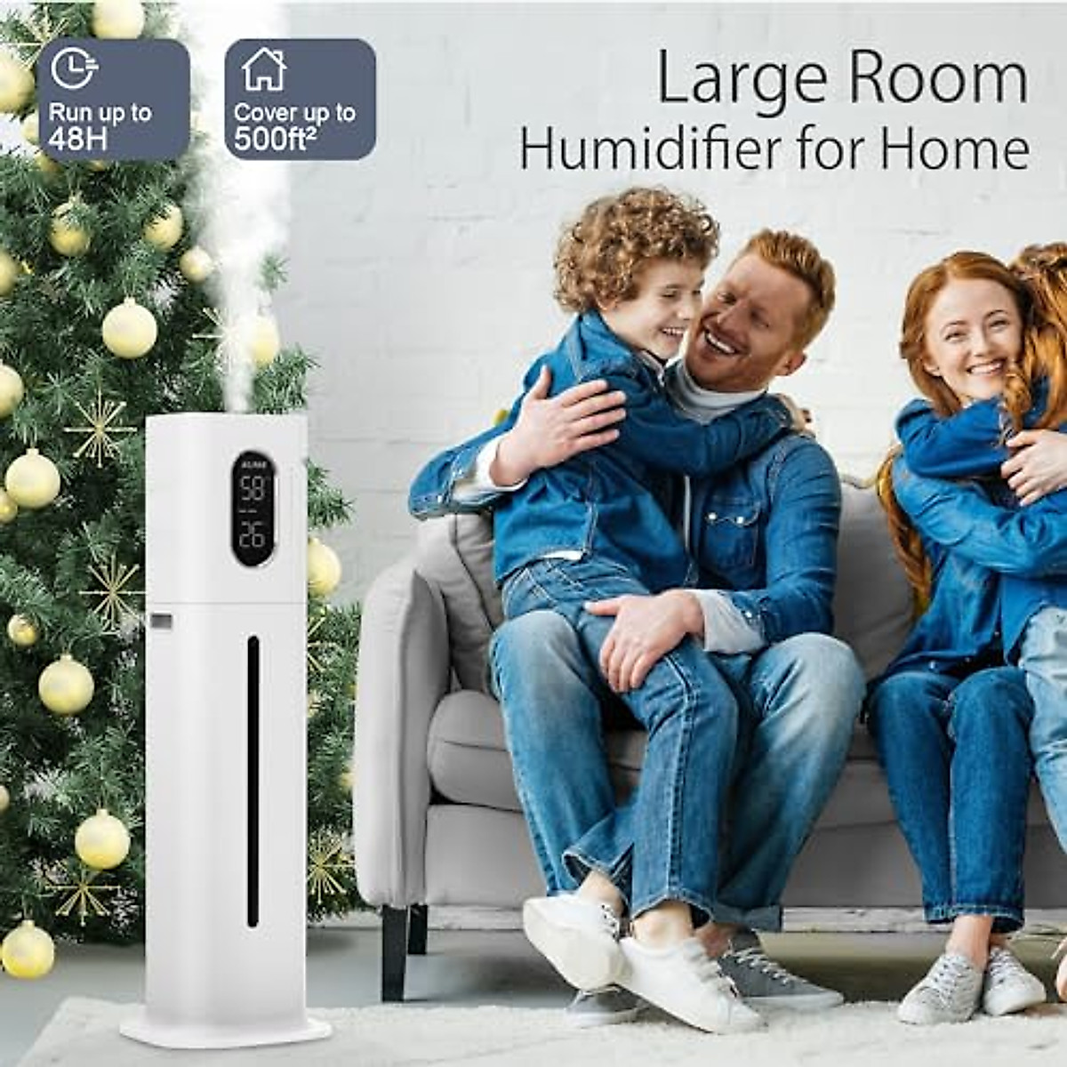 Humidifier Large Room, 2.1Gal/8L Humidifiers for Home, Humidifiers for Bedroom with Essential Oil Diffuser, Top Fill Whole House Cool Mist Humidifiers for Plants Baby Kids Adults Office, White