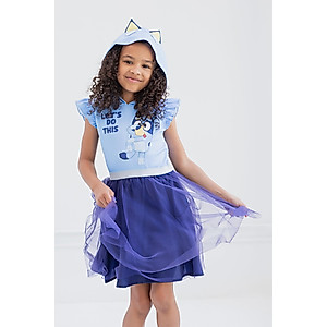 Bluey Little Girls Mesh Cosplay Short Sleeve Dress Blue 5