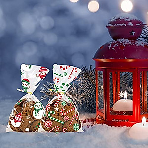 JOICEE 120PCS Christmas Cellophane Candy bags, Xmas Cello Treat Goody Bags with Ties for Christmas Holiday Party Favors