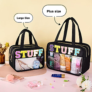 SIMBOOM Clear Letter Makeup Bag, Black, L Size, Clear Bag