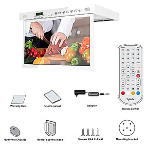 SYLVOX 15.6" Kitchen Smart TV Flap Down Screen TV Google TV Supports LED Clock Alarm Clock WiFi & Wireless Connection, Storage Design, can be Installed in The Bottom of The Cabinet (KT16A0KGGA)