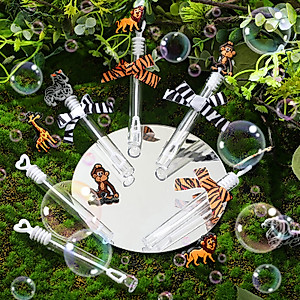 Liliful 48 Pack Safari Animal Bubble Wands Bulk Safari Party Favors Wild Zoo Mini Bubble Wand with Ribbon Jungle Animal Birthday Party Decoration for Wedding Kids Toys Pinata Goodie Bag Stuffer Gifts