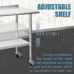 HALLY Stainless Steel Table for Prep & Work 24 x 36 Inches with Caster Wheels, NSF Commercial Heavy Duty Table with Undershelf and Backsplash for Restaurant, Home and Hotel
