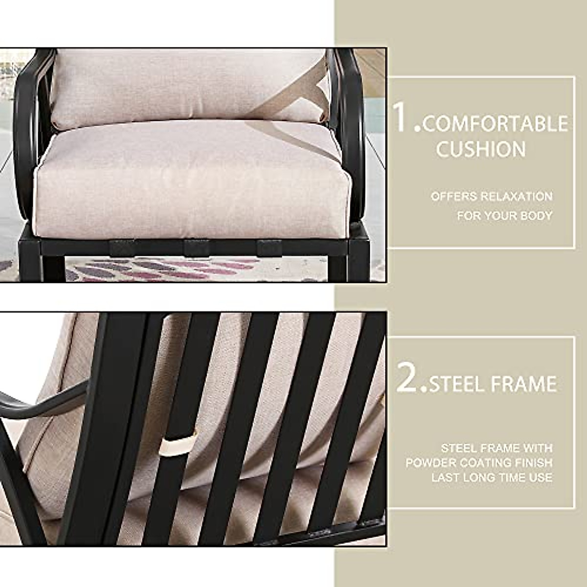 LOKATSE HOME 2 Piece Patio Dining Chairs Modern Wrought Iron Armchairs Outdoor Bistro Club Set Cushioned Furniture for Lawn Garden Balcony Poolside, Beige