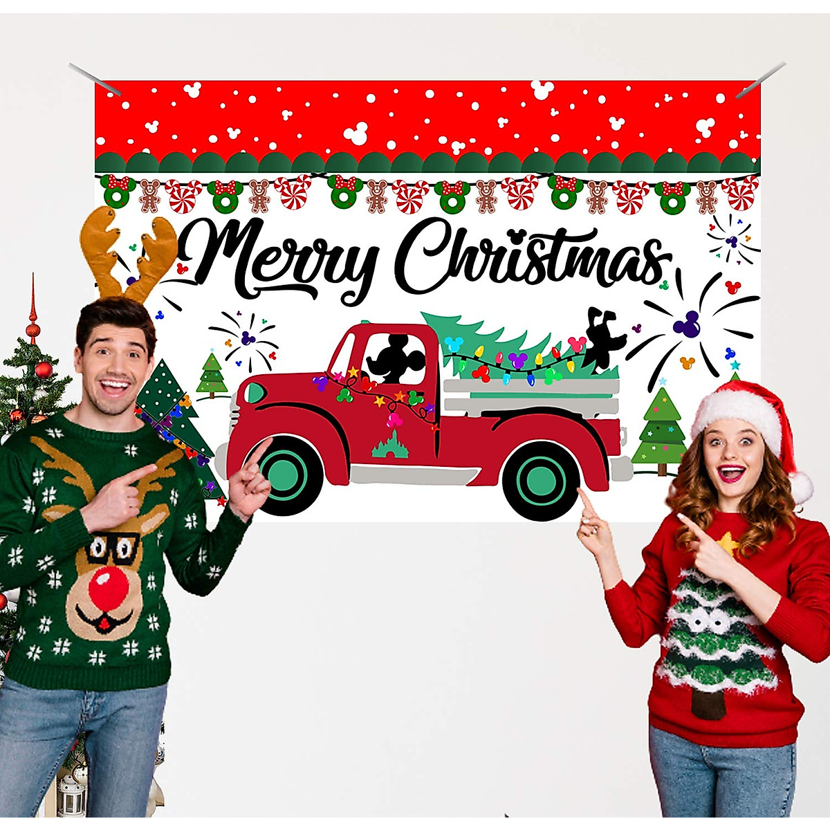 Merry Christmas Backdrop Merry Little Christmas Tree and Red Truck for Peppermint Christmas Decorations Christmas backdrops for Photography Xmas Holiday