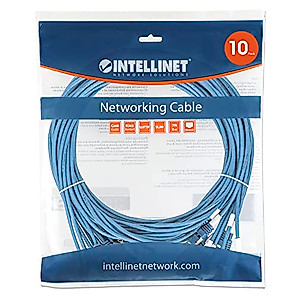 Intellinet Slim Cat8 Ethernet Network Patch Cable – 10-Pack - 40Gbps & 2000MHz, Snagless Boot, 30AWG Pure Bare Copper Wire, Gold-Plated Contacts, Lifetime Mfg Warranty – 1.5ft, 10 Pack, Blue