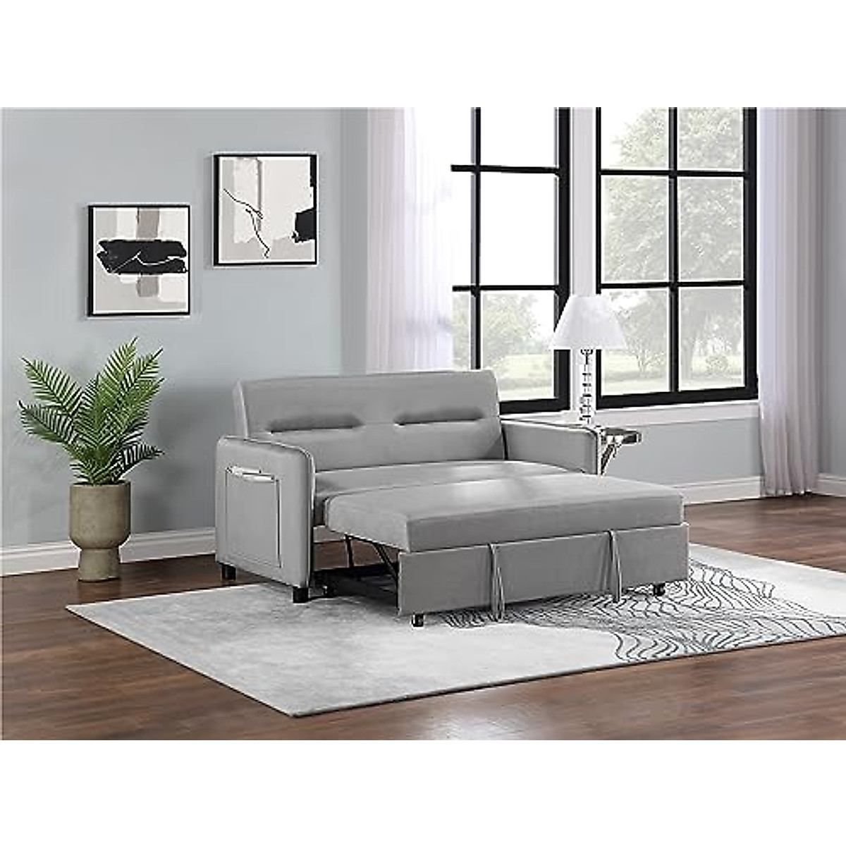 WEALTHOME Contemporary Microfiber Sleeper Sofa - Full-Foam Cushioned, Multi-Functional Loveseat with Pull-Out Bed - Ideal for Hosting & Everyday Comfort in Modern Living Spaces (Grey)