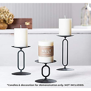 Candle Holders Black Metal Base Candleholders for Desk Top Decoration Table or Mantel Centerpiece in Dining & Living Room, Candelabra for flameless LED, Sphere & Pillar Candles (Set of 3)