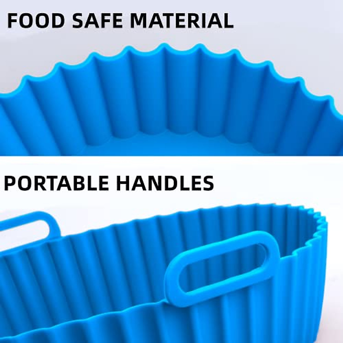 2-Pack Air Fryer Silicone Liners Pot for 3 to 5 QT, Air Fryer Silicone Basket Bowl, Reusable Baking Tray Oven Accessories (Top 8in, Bottom 6.75in,Red and Blue)