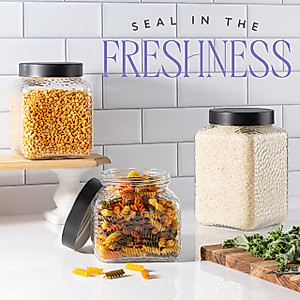 kitchentoolz Large Glass Jar Container Set - Retro Design - Food Storage & Pantry Organization Canisters Cookie, Flour, Tea, Sugar, Candy Jars Storage - Set of 3